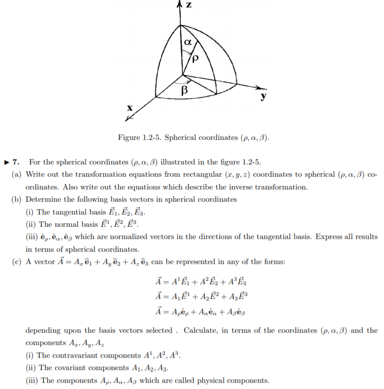 Solved Figure 1.2-5. Spherical coordinates (p, a, 3). 7. For | Chegg.com