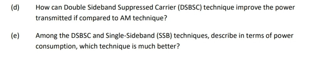 Solved (d) How can Double Sideband Suppressed Carrier | Chegg.com