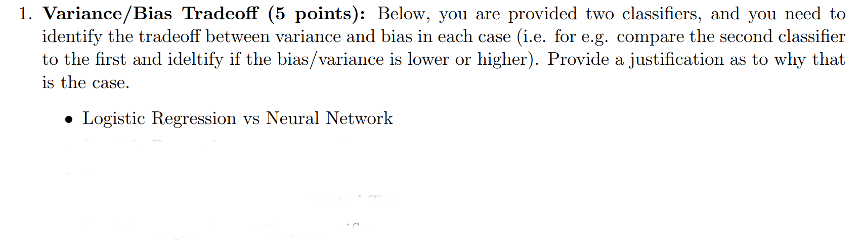 Solved 1. Variance/Bias Tradeoff (5 points): Below, you are | Chegg.com