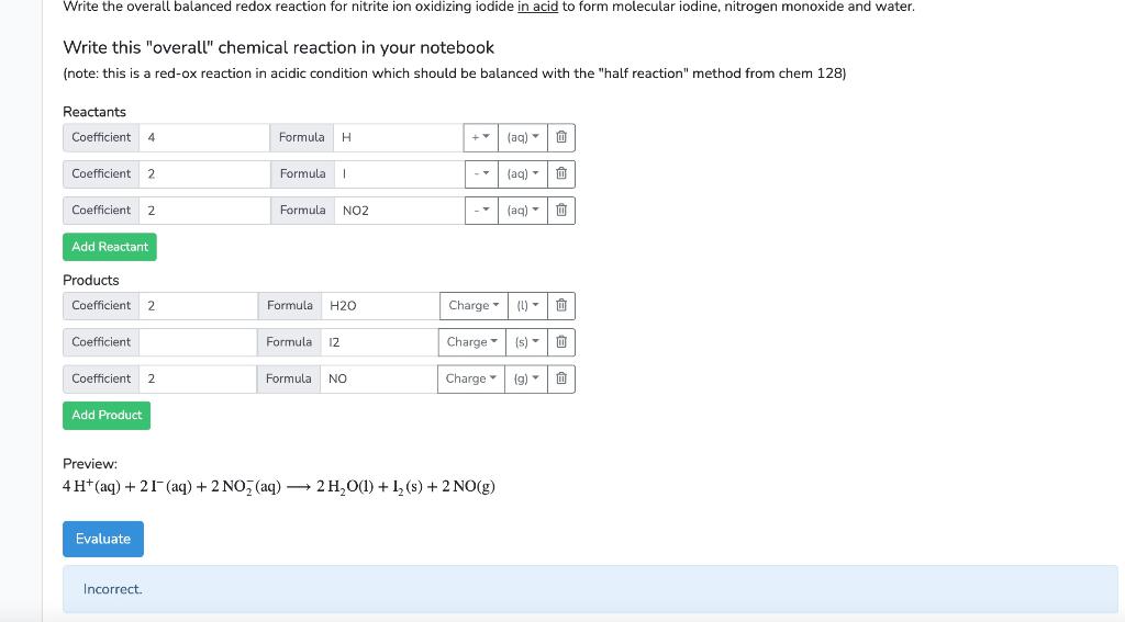 Solved Write the overall balanced redox reaction for nitrite | Chegg.com