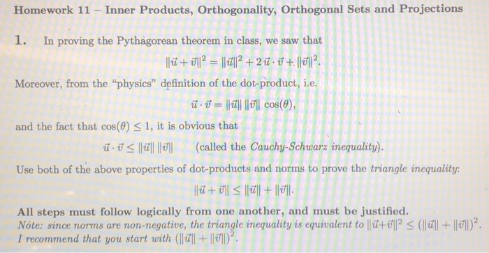Solved Homework 11 - Inner Products, Orthogonality, | Chegg.com