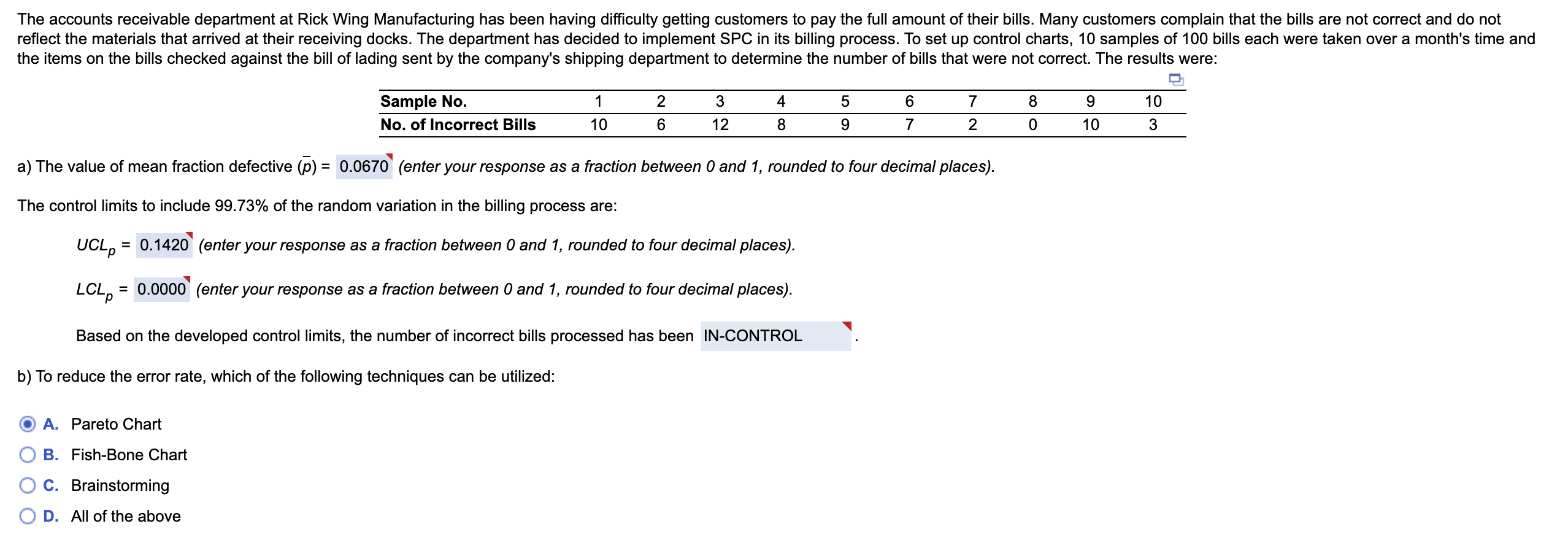 Solved The accounts receivable department at Rick Wing | Chegg.com