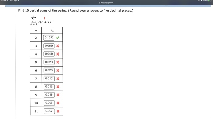 Solved Find 10 partial sums of the series. (Round your | Chegg.com