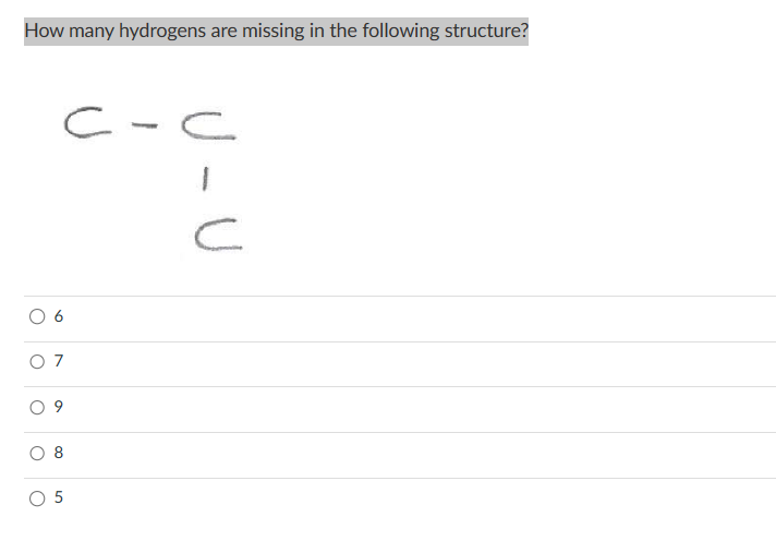 Solved How many hydrogens are missing in the following | Chegg.com