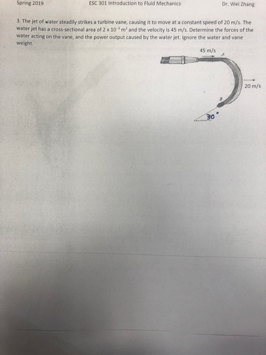Solved Spring 2019 ESC 301 Introduction to Fluid Mechanics | Chegg.com