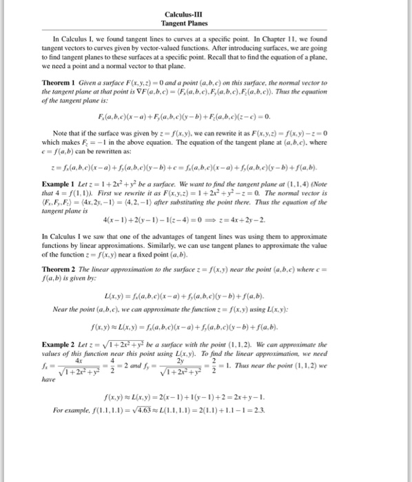 Solved Calculus III Tangent Planes In Calculus I, we found | Chegg.com
