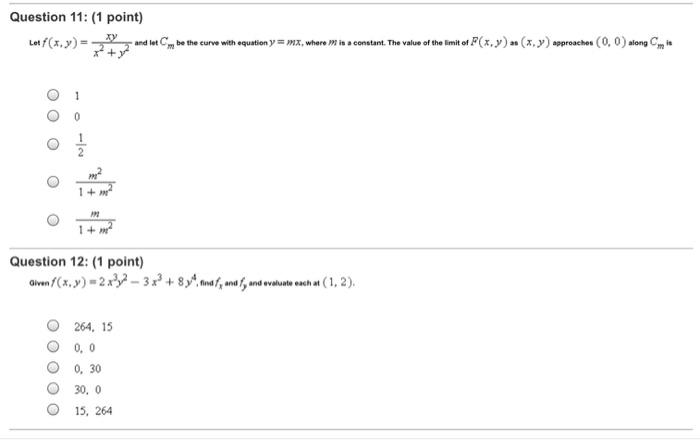 Solved Let f(x, y) = xy/x^2 + y^2 and let C_m be the curve | Chegg.com Solved Let f(x, y) = xy/x^2 + y^2 and let C_m be the curve | Chegg.com