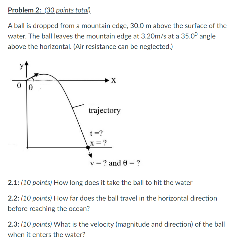 Solved Problem 2: (30 points total). A ball is dropped from | Chegg.com