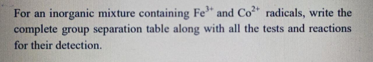 Solved For an inorganic mixture containing Fe3+ and Co2+ | Chegg.com