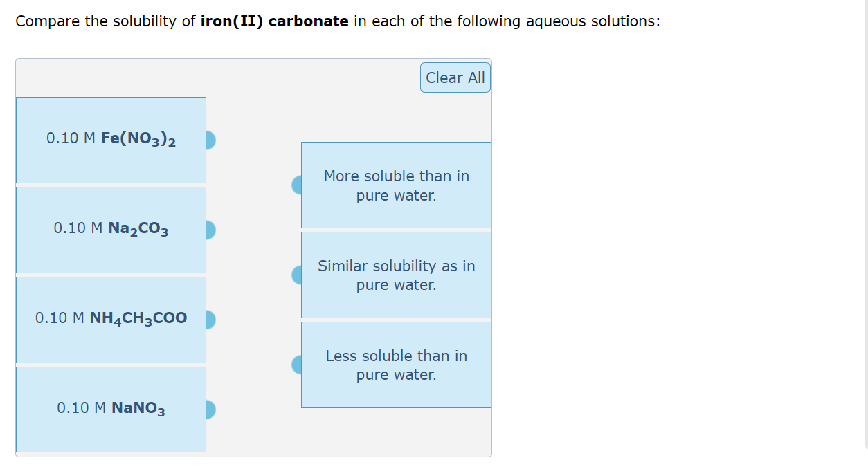 Solved Compare the solubility of iron(II) carbonate in each | Chegg.com