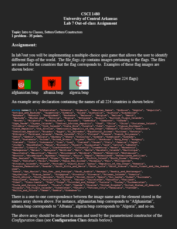 CSCI 1480 University of Central Arkansas Lab 7 | Chegg.com