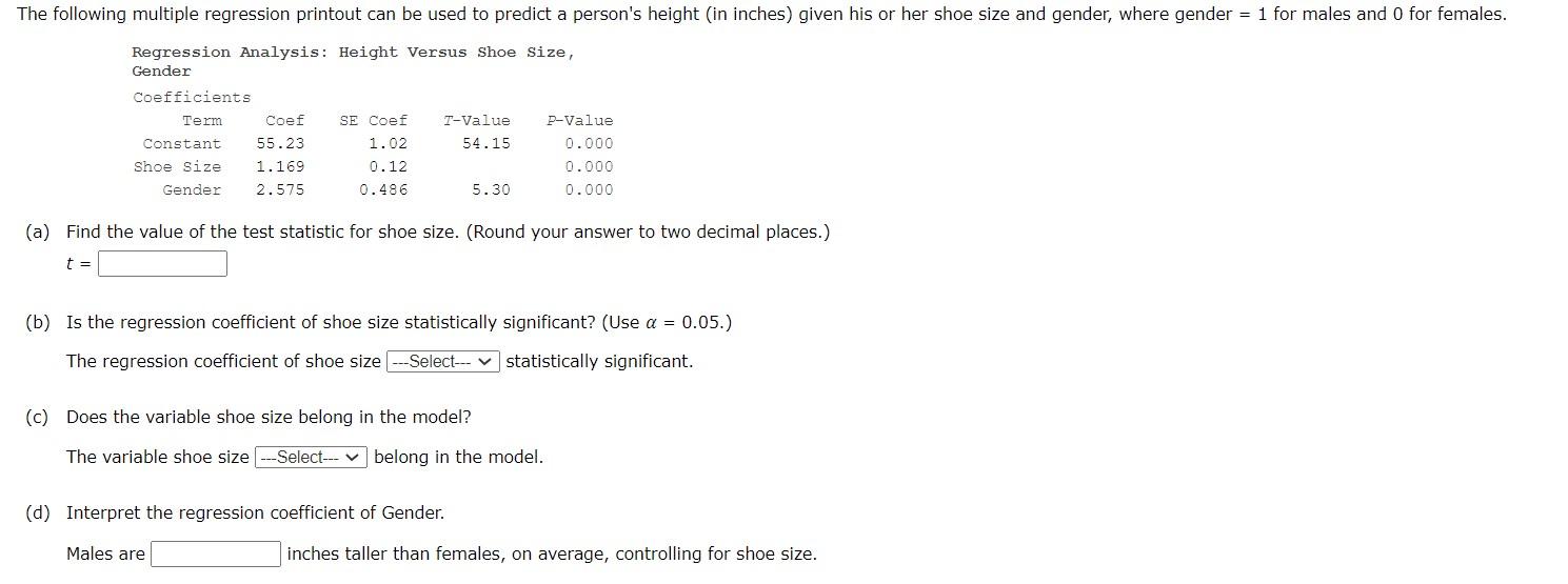 Solved The following multiple regression printout can be | Chegg.com