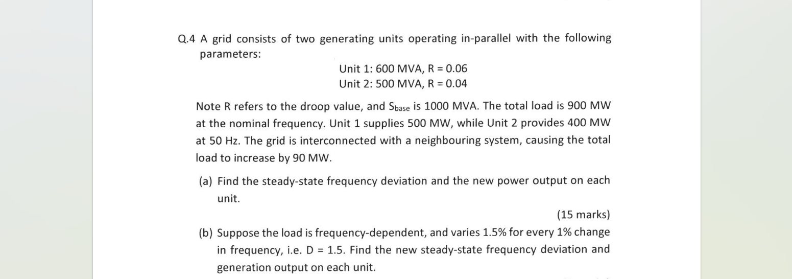 Solved Q.4 A grid consists of two generating units operating | Chegg.com