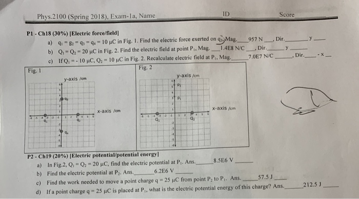 Solved Phys.2100 (Spring 2018), Exam-1a, Name ID Score Pi . | Chegg.com