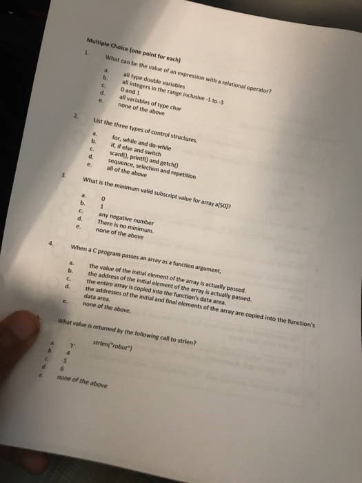 Solved Multiple Choice (one point for each) can be the value | Chegg.com