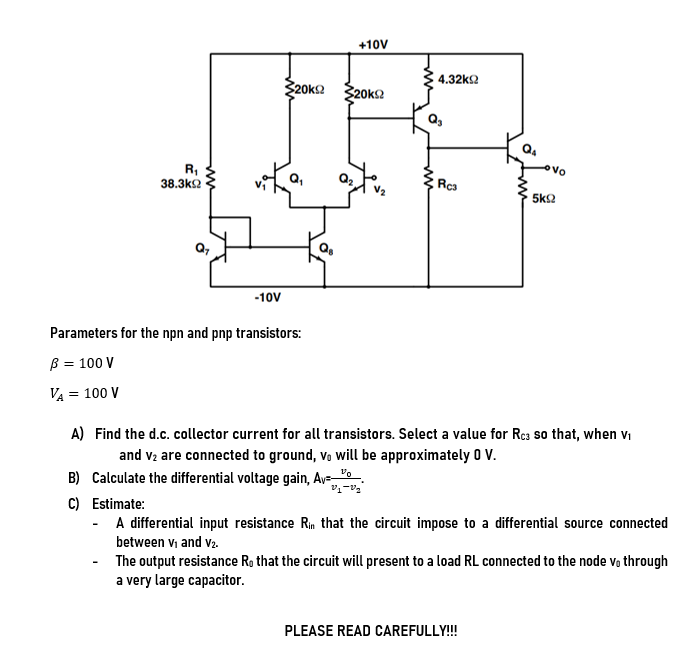 Solved +10V 4.32kΩ 320kΩ 320k2 Q, vo R 38.3kΩ Rcs 5k92 -10V | Chegg.com