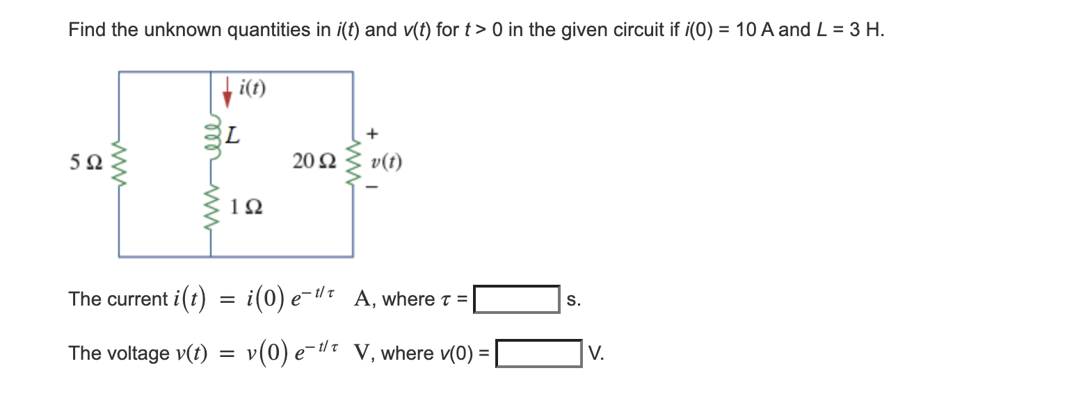 Solved Find the unknown quantities in i(t) and v(t) for t> 0 | Chegg.com