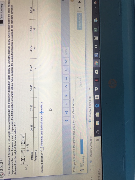 Solved )3.3.37 Find the standard deviation, s, of sample | Chegg.com