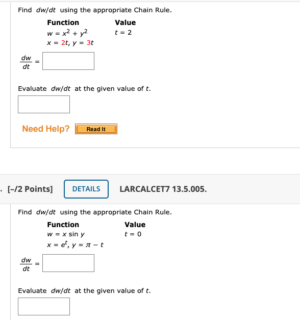 Solved Find dw/dt using the appropriate Chain Rule. Function | Chegg.com