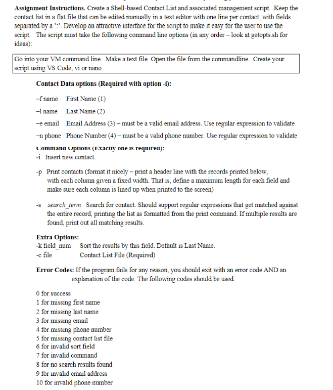 Solved Assignment Instructions. Create a Shell-based Contact | Chegg.com