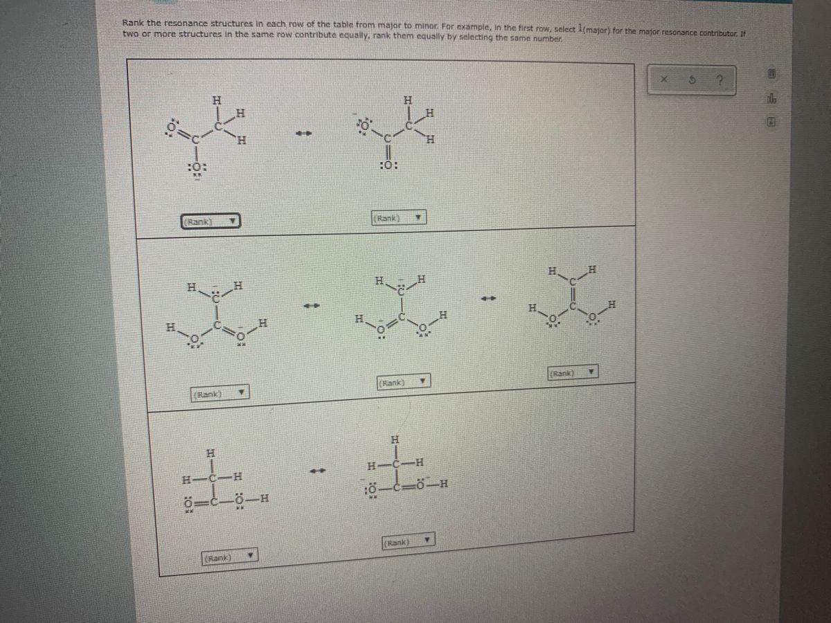 Solved Rank the resonance structures in each row of the | Chegg.com