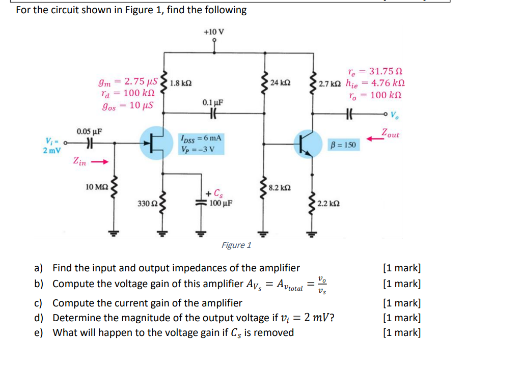 Solved a) ﻿Find the input and output impedances of the | Chegg.com