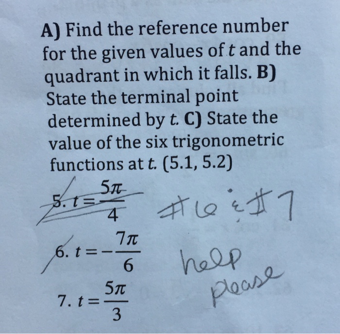 Solved Find the reference number for the given values of t | Chegg.com