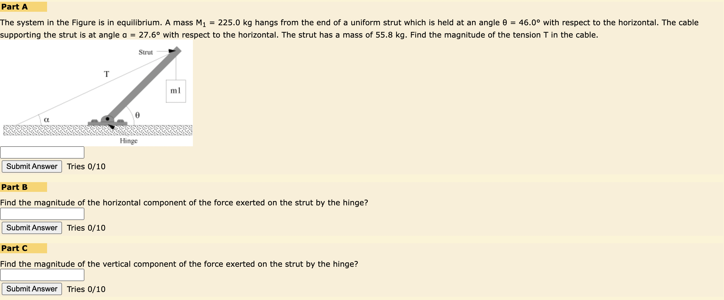 Solved supporting the strut is at angle a=27.6∘ with respect | Chegg.com