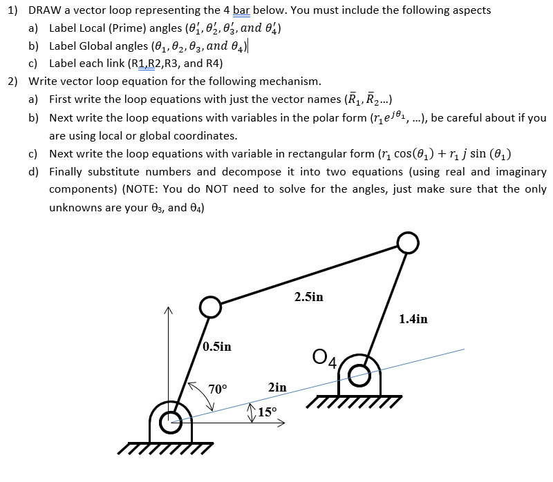 Solved 1) DRAW a vector loop representing the 4 bar below. | Chegg.com
