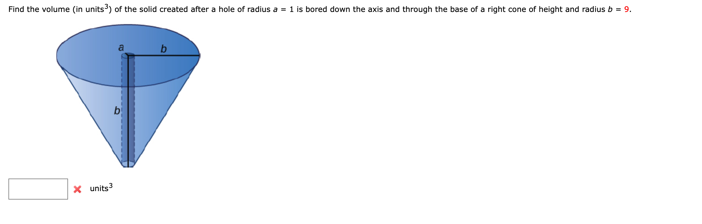 Solved Find the volume (in units3) of the solid created | Chegg.com