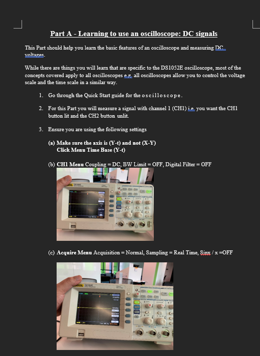Part A - Learning to use an oscilloscope: DC signals | Chegg.com