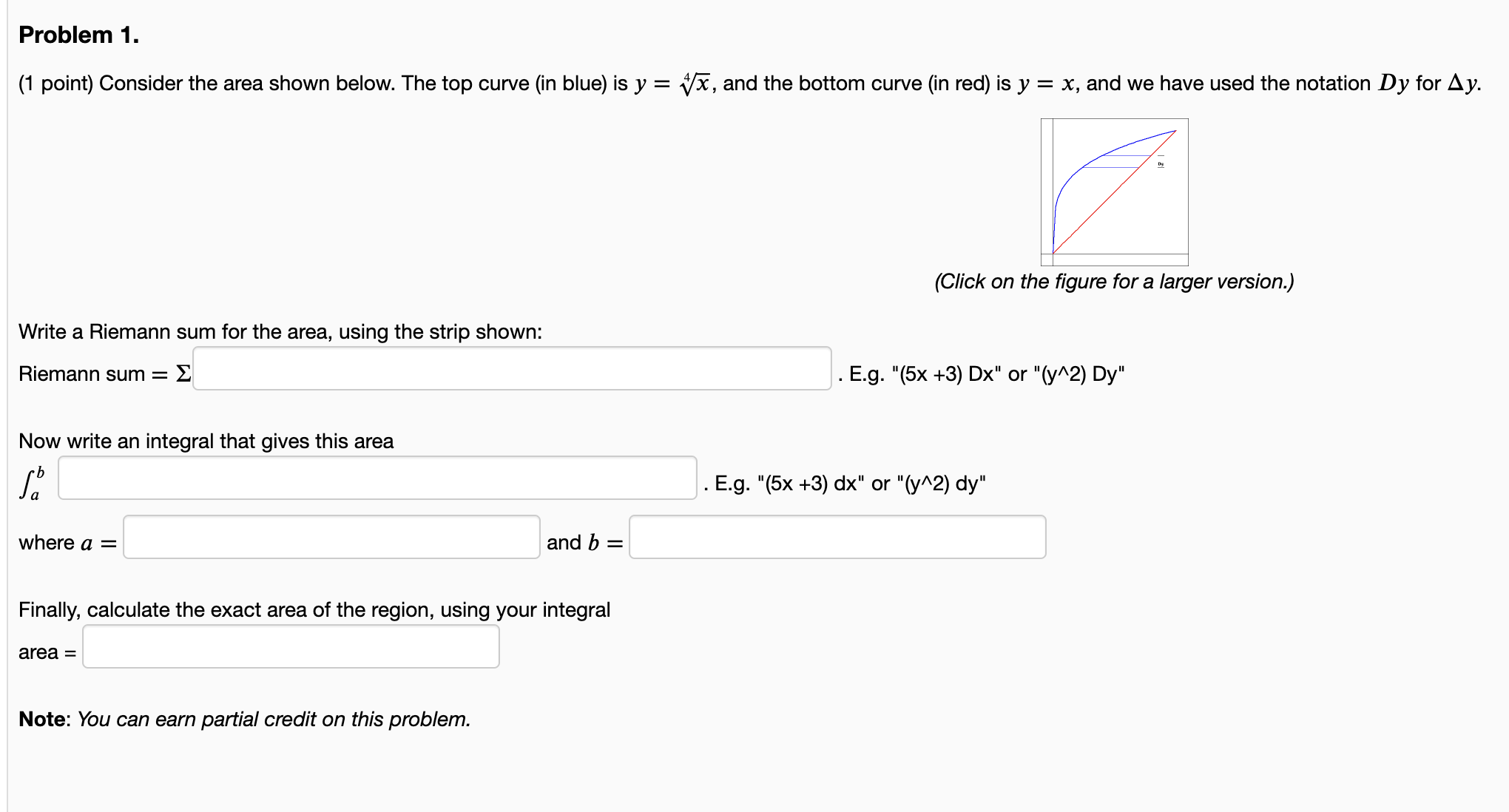 Solved Problem 1.(1 ﻿point) ﻿Consider the area shown below. | Chegg.com