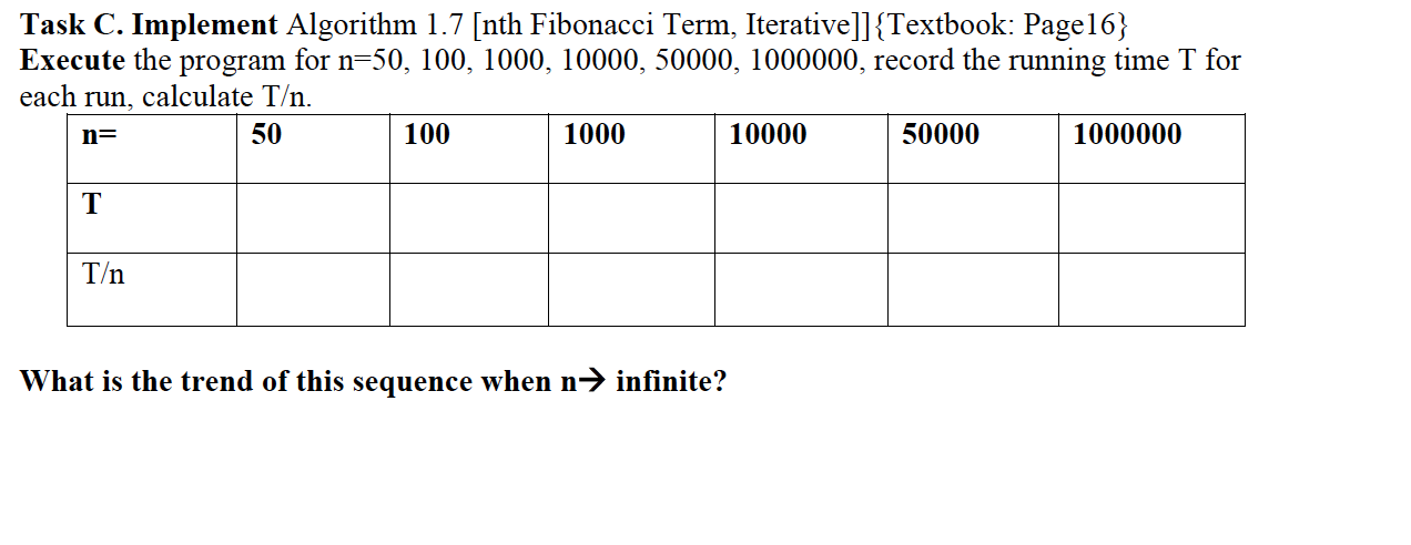 Solved Task C Implement Algorithm 17 Nth Fibonacci Term 5471