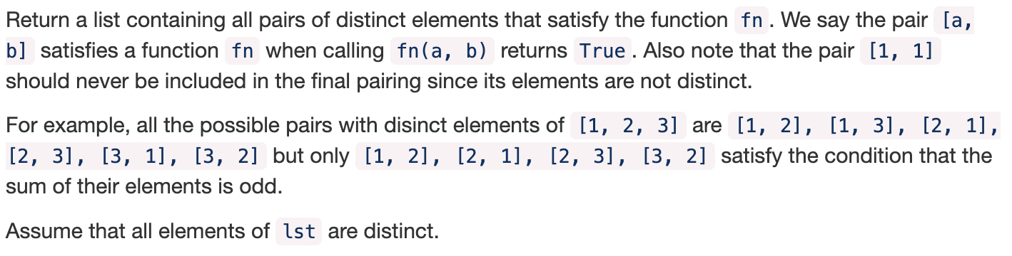 Solved Return a list containing all pairs of distinct | Chegg.com