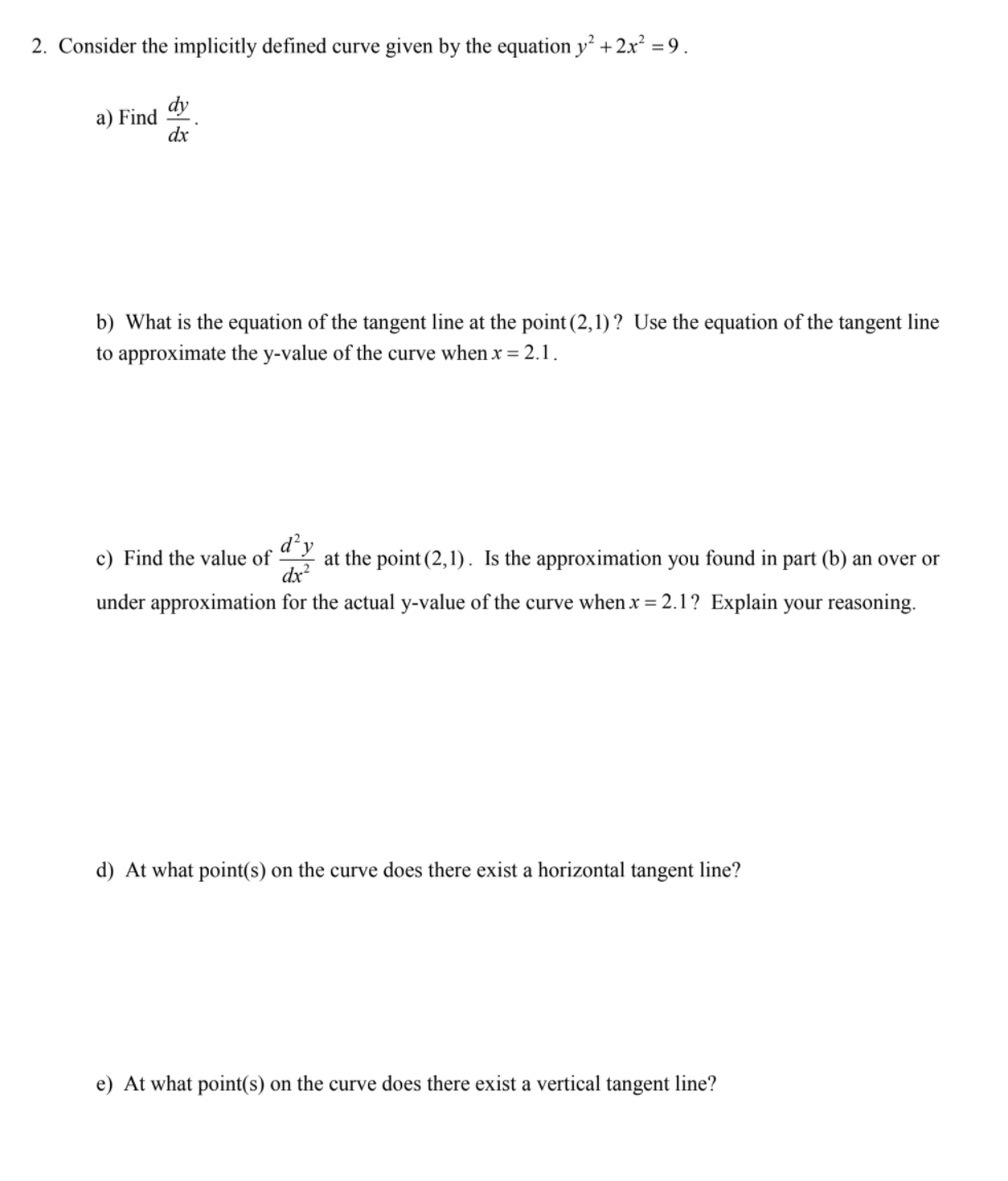 Solved 2. Consider the implicitly defined curve given by the | Chegg.com
