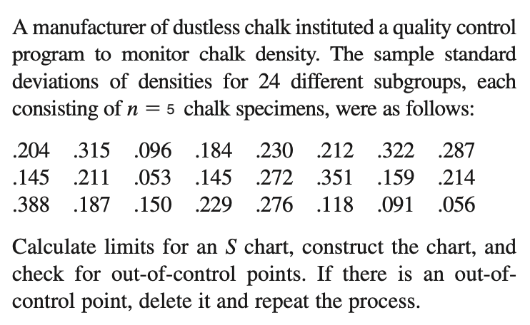 Solved A manufacturer of dustless chalk instituted a quality | Chegg.com