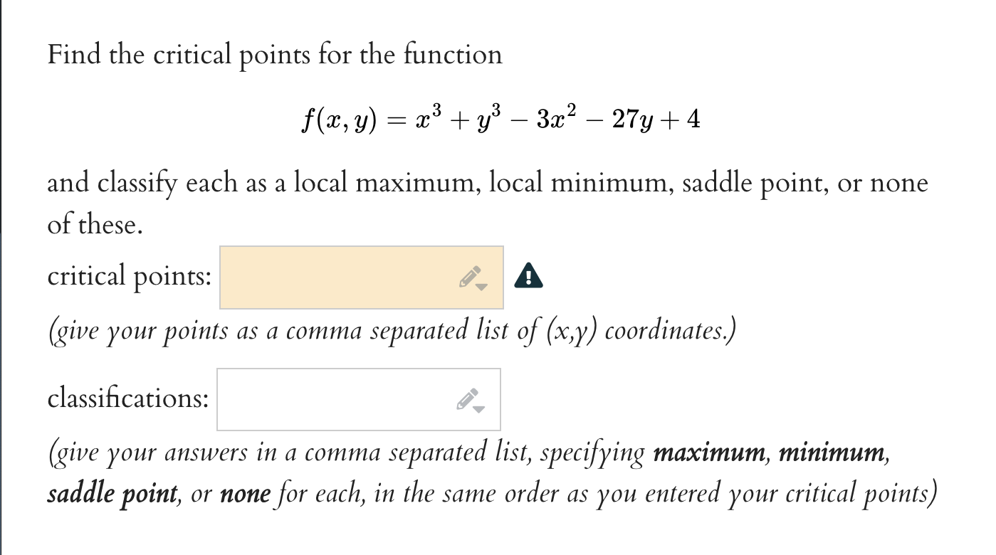 Solved Find the critical points for the function | Chegg.com