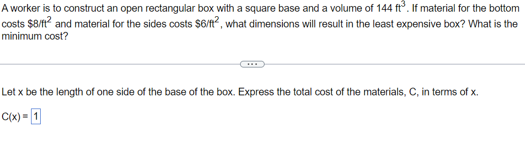 Solved A worker is to construct an open rectangular box with | Chegg.com