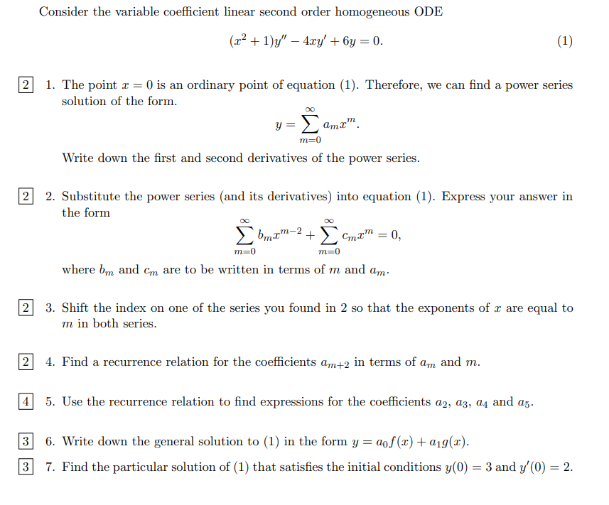 Solved Consider The Variable Coefficient Linear Second Order 4073