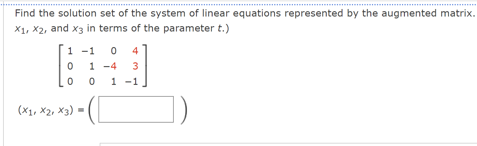 Solved Find a parametric representation of the solution set | Chegg.com