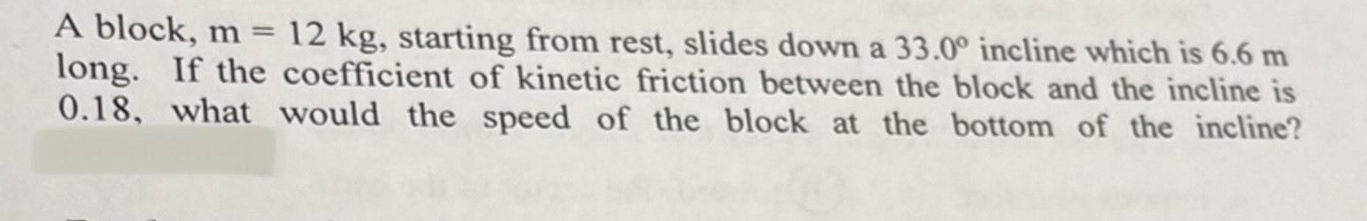 Solved a block, m= 12 kg, starting from rest, slides down a | Chegg.com