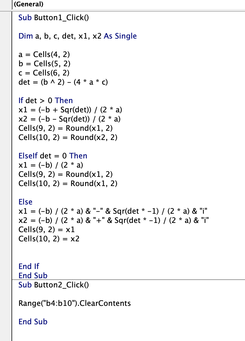 Solved G1 X fx Values5 A B C D E F G 1 Quadratic Equation | Chegg.com