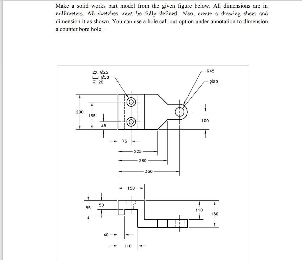 Solved Make a solid works part model from the given figure | Chegg.com