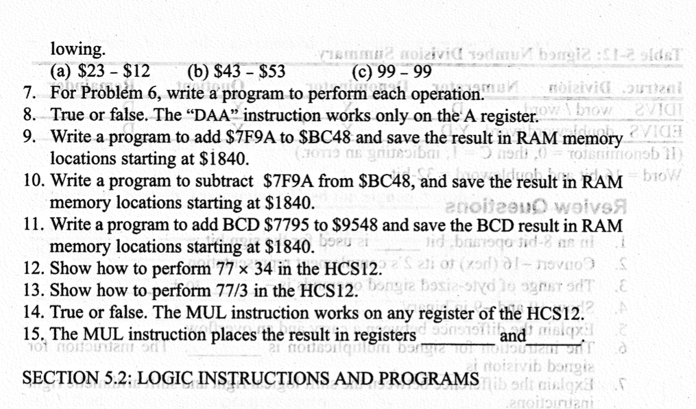 Table 5-12: Signed Number Division Summary Instruc. | Chegg.com