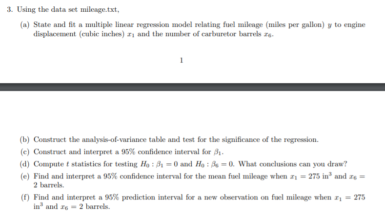 Solved Regression Analysis mileage.txt : "MPG" | Chegg.com