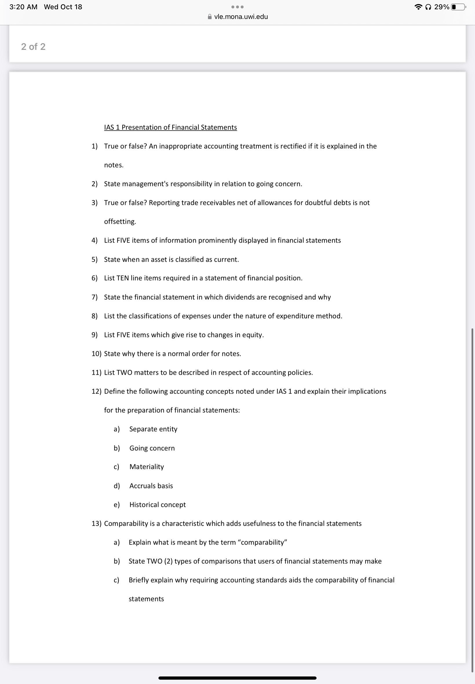 Solved IAS 1 Presentation of Financial Statements 1) True or | Chegg.com