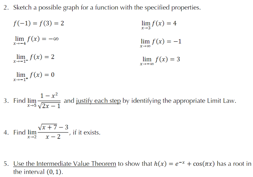 Solved 2. Sketch a possible graph for a function with the | Chegg.com