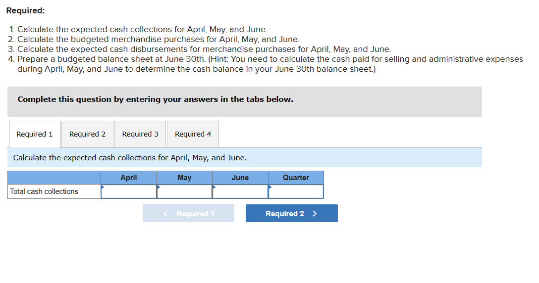 Solved 1. Calculate the expected cash collections for April, | Chegg.com