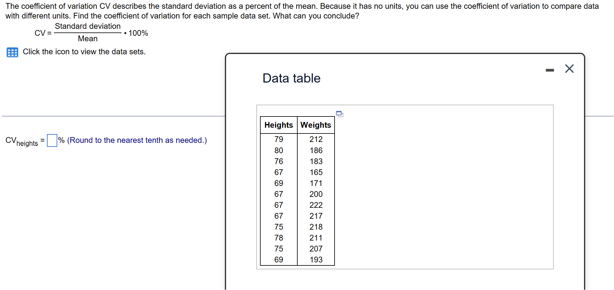 Solved fewqgrThe coefficient of variation CV describes the | Chegg.com