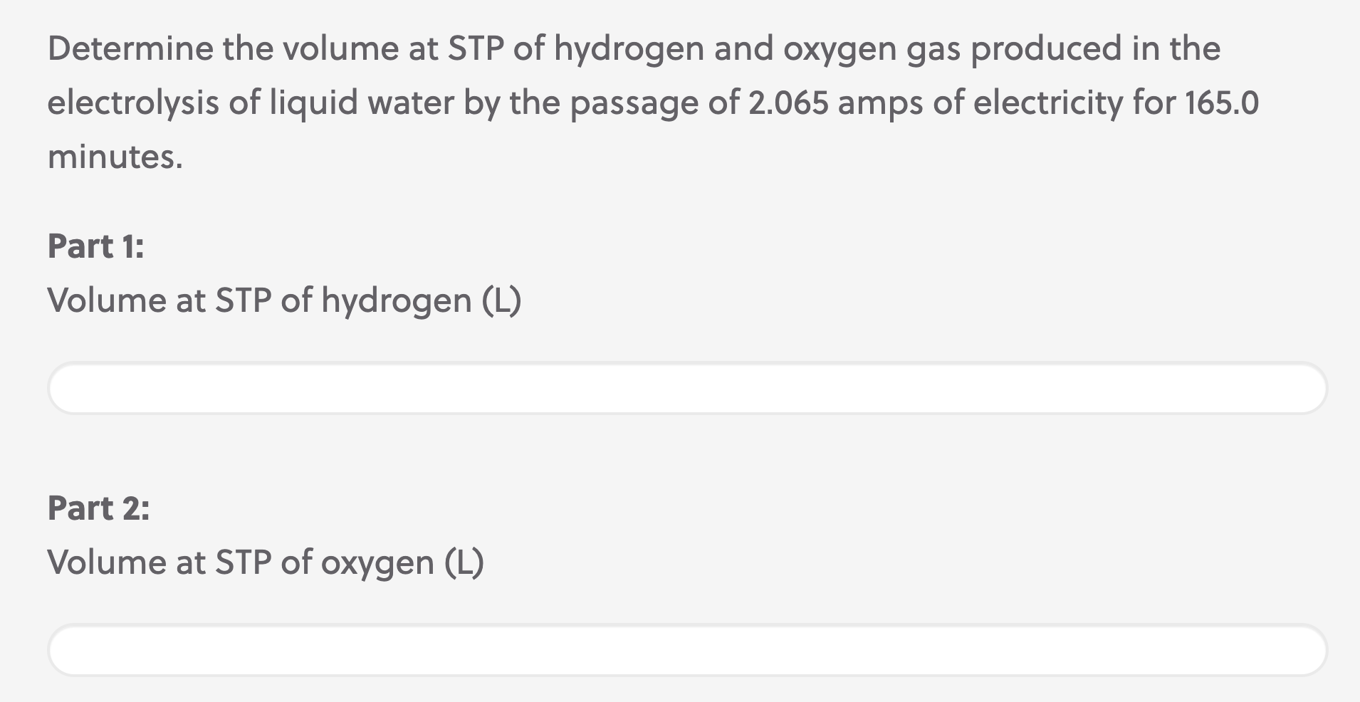 Solved Determine the volume at STP of hydrogen and oxygen | Chegg.com